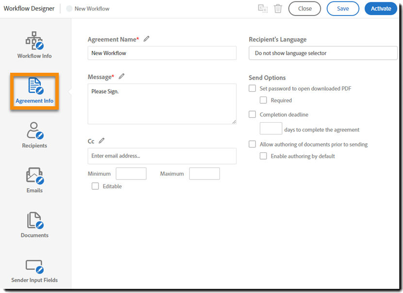 Configure a new sending workflow